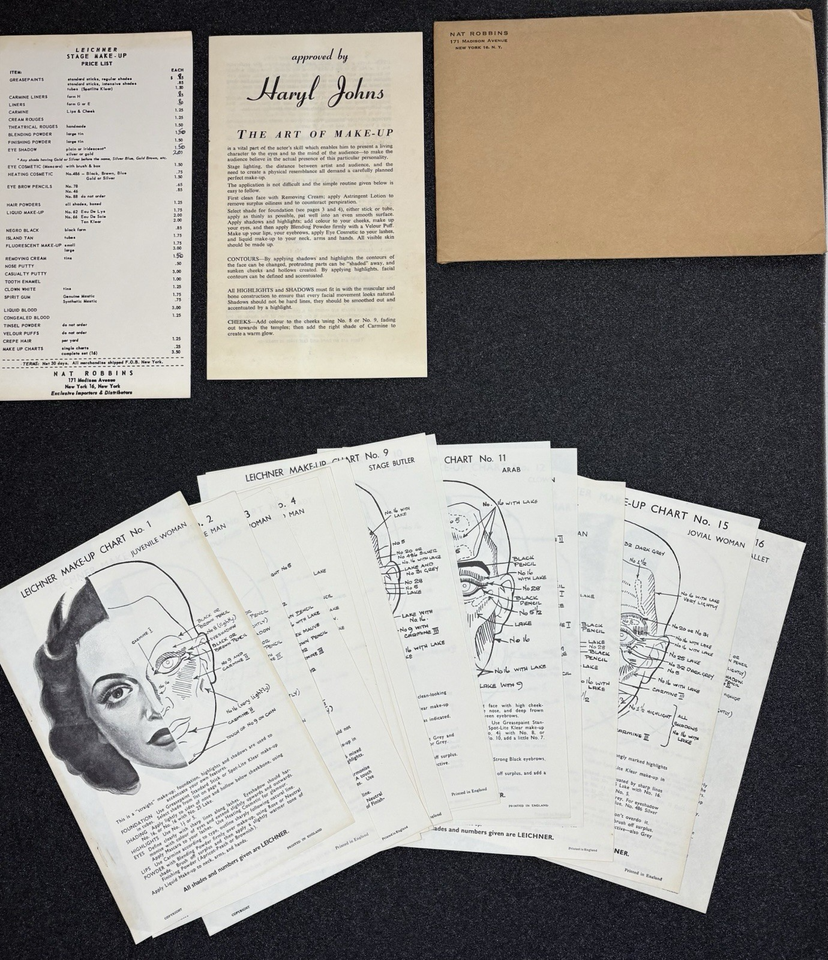 Leichner Stage Make Up Charts Price List Theater Costume Greasepaint ...