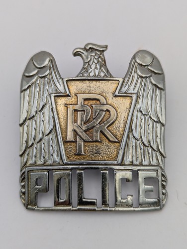 PENNSYLVANIA RAILROAD PRR GOLD KEYSTONE LOGO POLICE BADGE EBY CO ...
