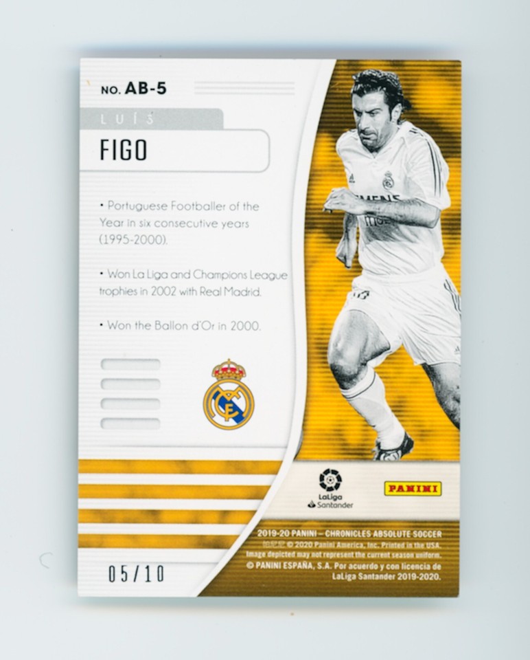 2019-20 Luis Figo Panini Chronicles Absolute Gold Foil Real Madrid Card ...