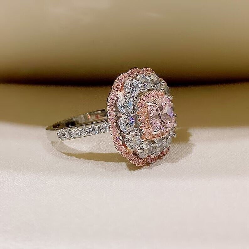 4Ct Lab Created Pink Diamond Triple Halo Engagement Ring 14K White Gold ...