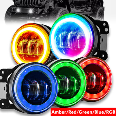 4'' Round LED Fog Lights Driving Halo Combo Kit For Jeep Wrangler JK TJ ...