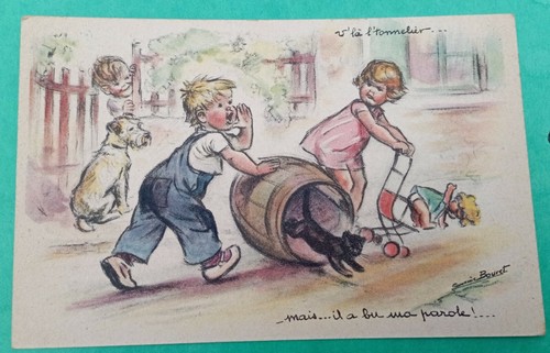 CPA GERMAINE BOURET V'là l'tonnelier ... - mais... il a bu ma parole ...