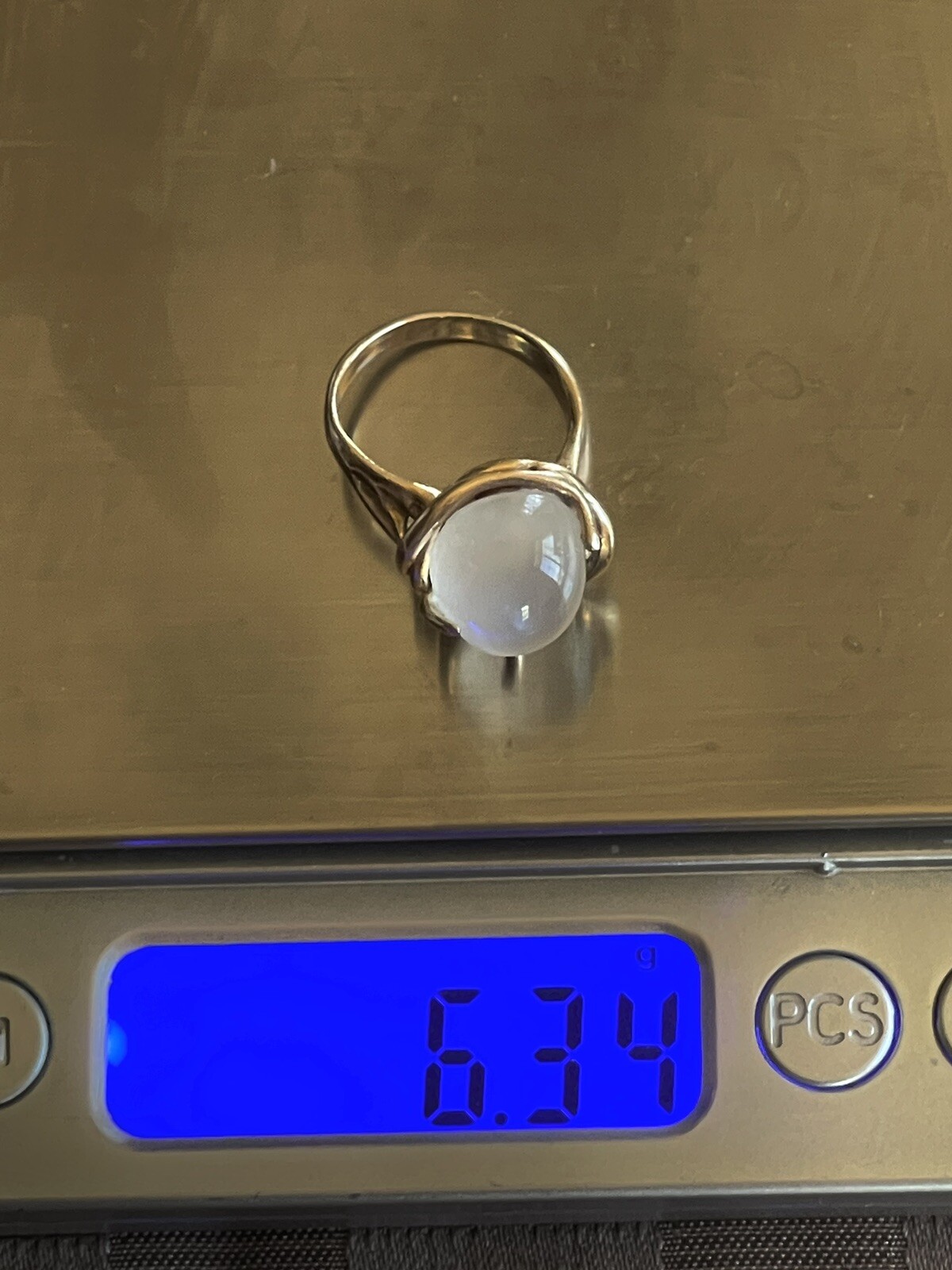 14k Modernist Blue Sheen Moonstone Diamond Female hea… - Gem