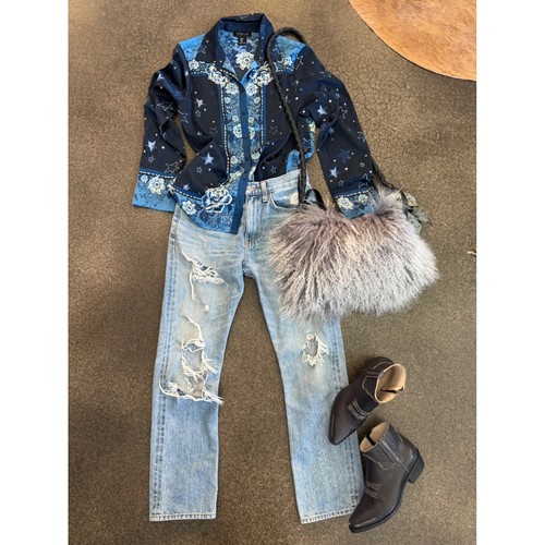 Brock Collection Jeans Light Wash Distressed Ripped Denim Straight Leg ...