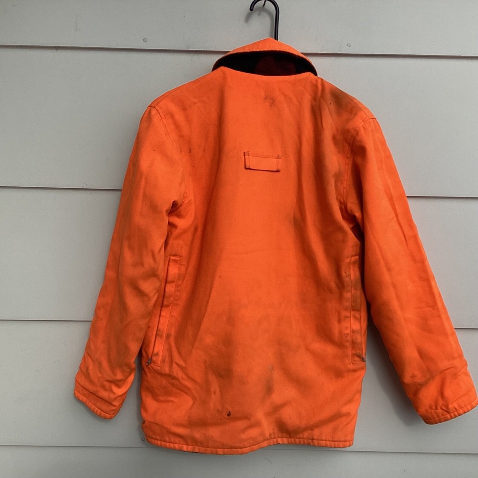 Vtg WOOLRICH Reversible Buffalo Plaid Mackinaw Orange Hunting Jacket ...