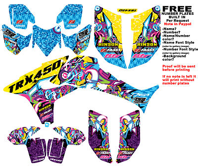 TRX450R Graphics 06-07 DFR Logo Bomber Electric Colors Full Wrap Honda ...