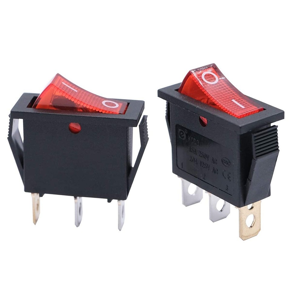 6pcs AC110V/120V Rocker Switch Red Light Illuminated Snap-in Toggle ...