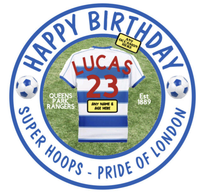 QPR PERSONALISED QUEENS PARK RANGERS SHIRT ON GRASS EDIBLE ICING CAKE ...
