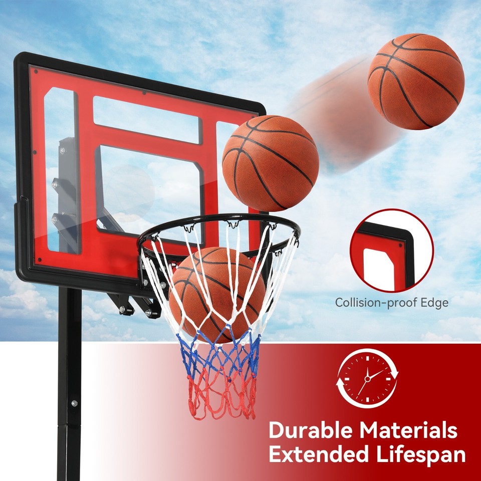 Adjustable Height 3.4-8.5 ft Basketball Hoop Portable Outdoor w/ Weight ...