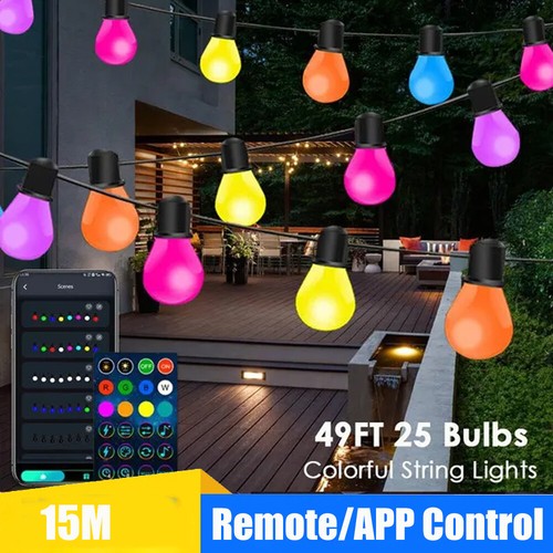 15M RGB LED Globe Fairy String Lights Outdoor Festoon USB APP Music ...