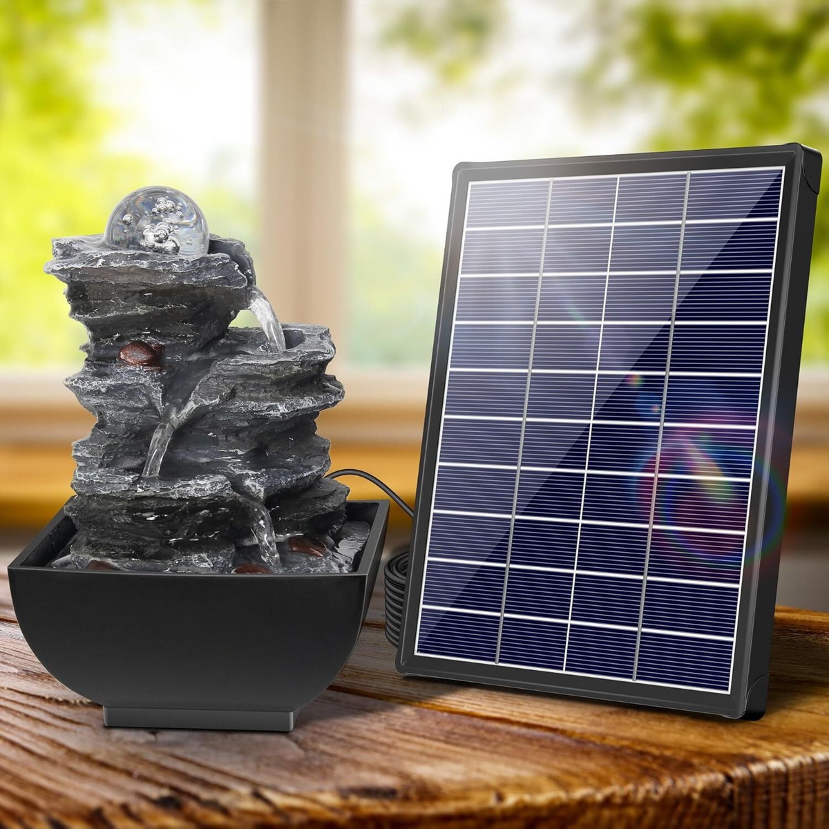 Solar Powered Rock Waterfall Solar Water Feature Available From The