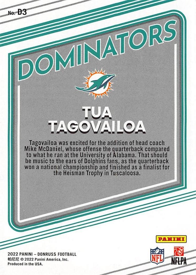 2022 PANINI DONRUSS (#D3) - DOMINATORS INSERT - TUA TAGOVAILOA | eBay