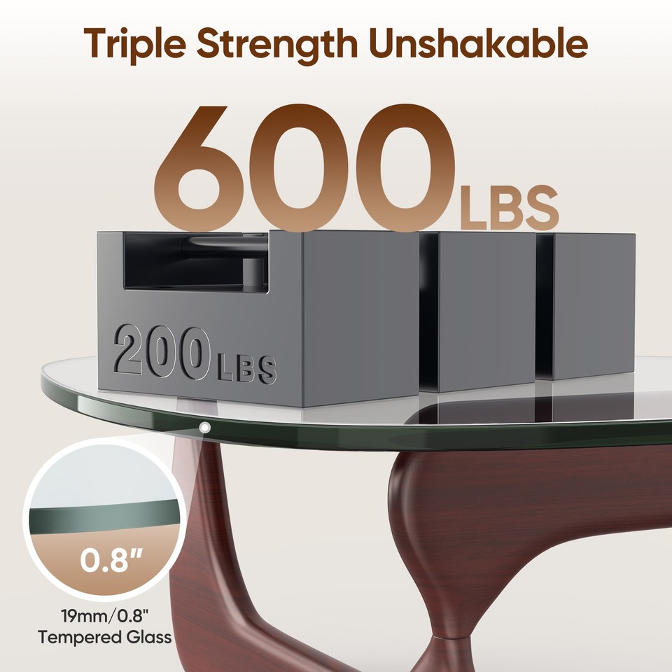 Glass Coffee Table with Solid Wood Base 0.8” Clear Triangle Glass ...