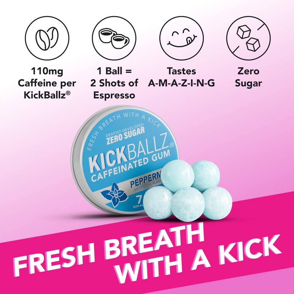 KickBallz Cinnamon Caffeinated Energy Gum | 110mg Quick-Release ...