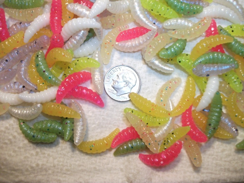 100-7/8"-MIX-crappie panfish-scent-grub-wax worms-maggot-larva-soft ...