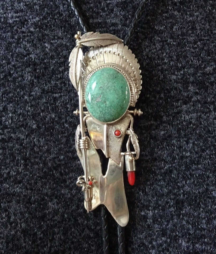 Spectacular RAY WINNER SterlingSilver 14K TURQUOISE CORAL Warrior Chief ...