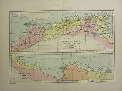 1904 MAP OF ANCIENT HISTORY ~ MAURETANIA NUMIDIA & AFRICA ~ CYRENAICA ...