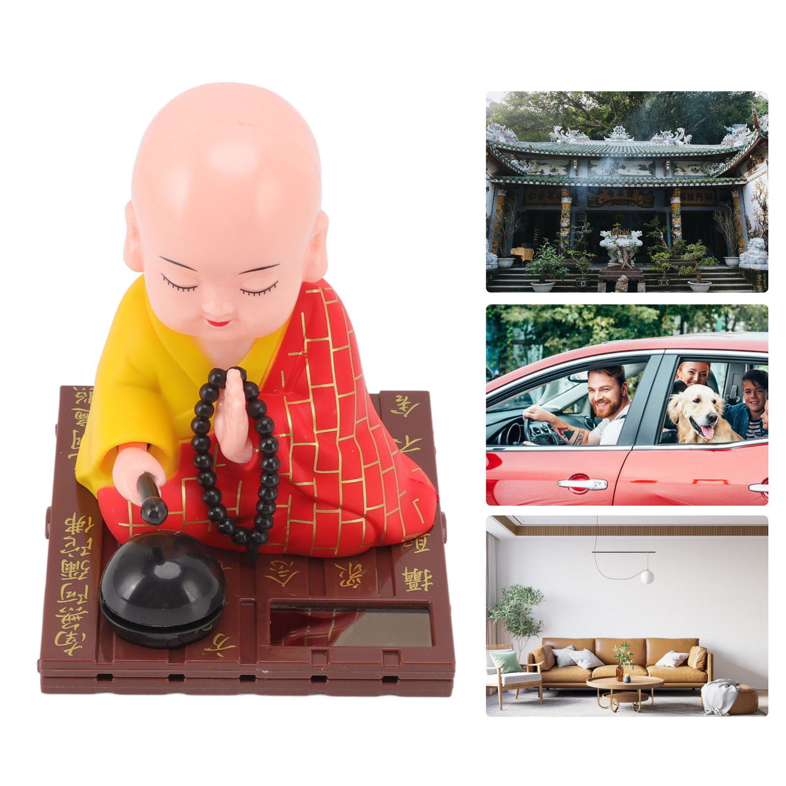 Small Buddhist Monk Solar Ornament Light Energy Sensing Auto Nodding ...