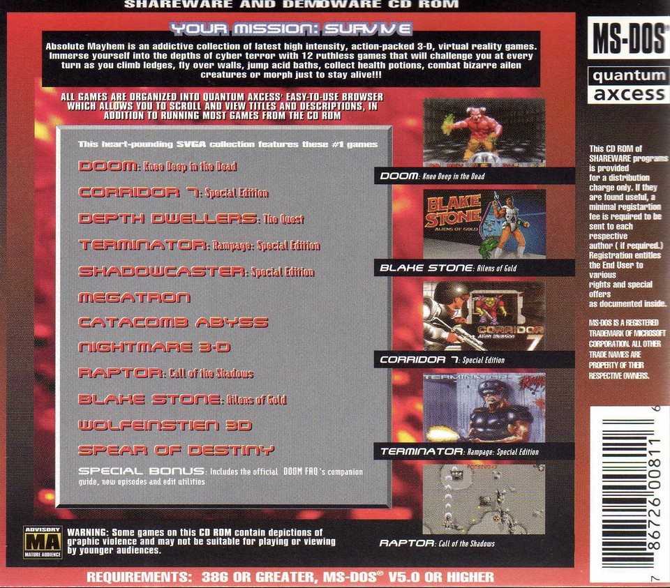 Absolute Mayhem (PC Dos, CD-Rom, Jewel Case, Quantum Axcess) BRAND NEW ...