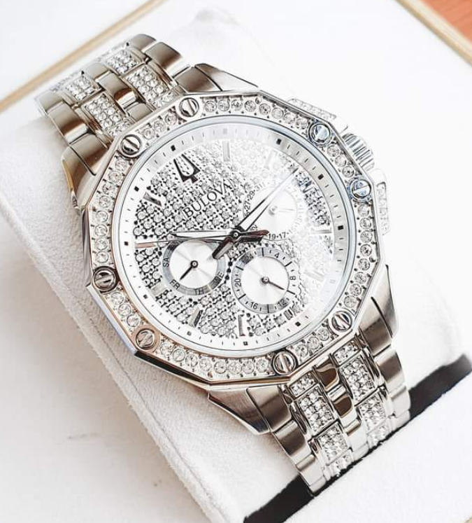 Bulova Octava 96C134 Crystal Six Hand Silver White Dial Dress Men's ...