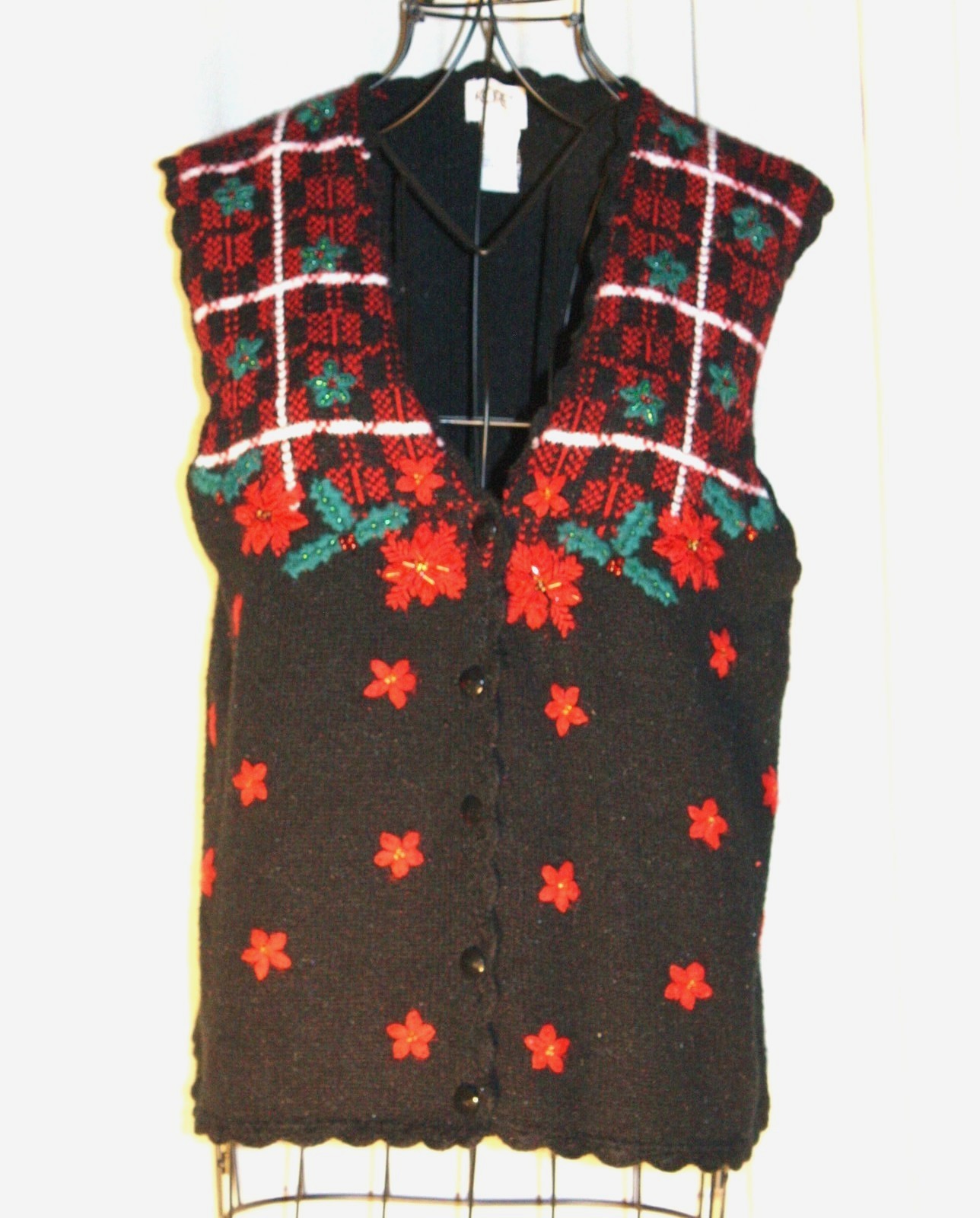 Koret Petites Holiday Poinsettia Sweater Vest Size M | eBay