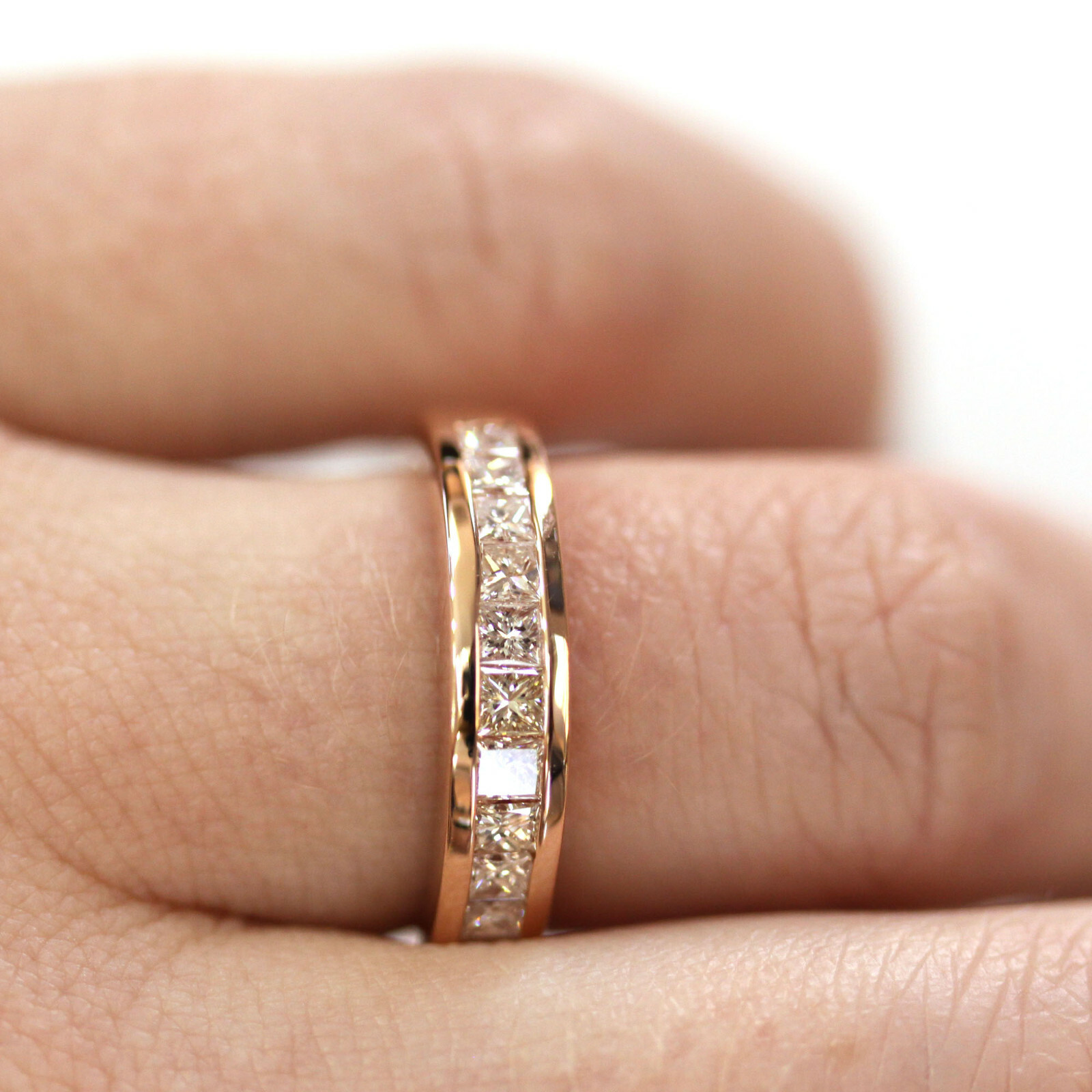 0.55 ctw Natural Princess Diamond Solid 14k Rose Gold Channel Wedding ...