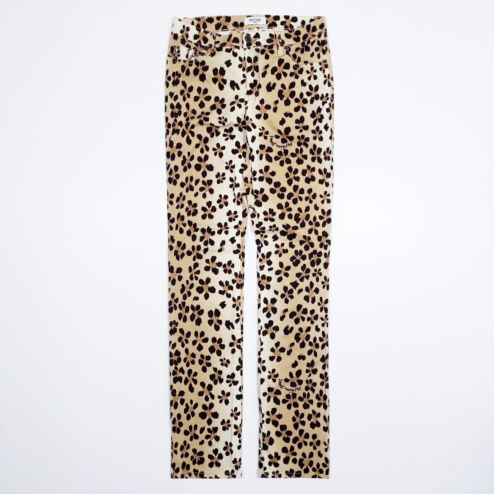 MOSCHINO JEANS Leopard Floral Logo Print Stretch Twill Pant Trouser W30 ...