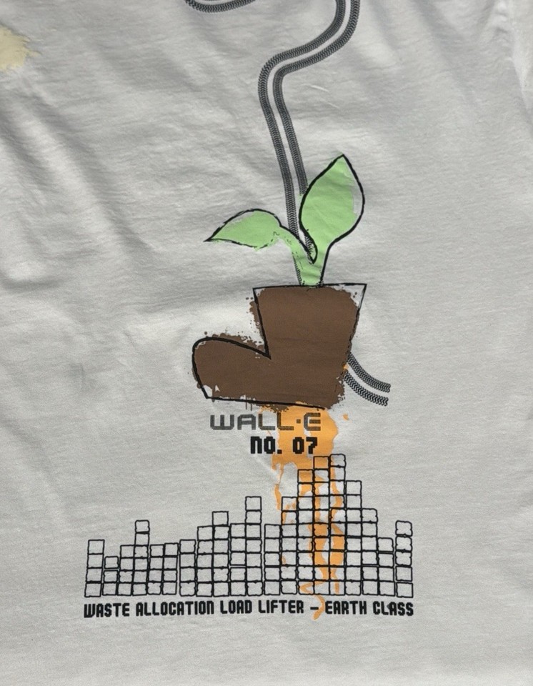 Disney Wall-E Eva Boot Tan Multi-Color Double Sided Graphic T-Shirt Tee ...