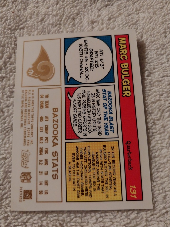 2005 MARC BULGER TOPPS BAZOOKA GOLD NFL CARD #131 RAMS WEST VIRGINIA ...