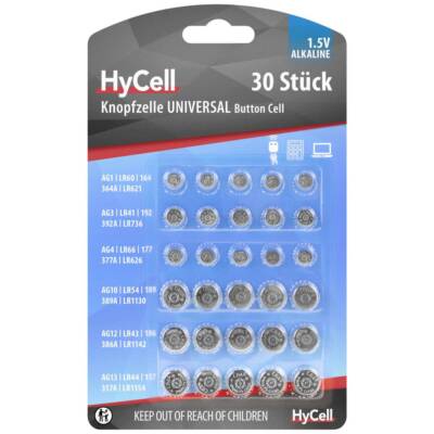 HyCell Kit batterie a bottone Ogni 5x AG 1, AG 3, AG 4, AG 10, AG 12 ...