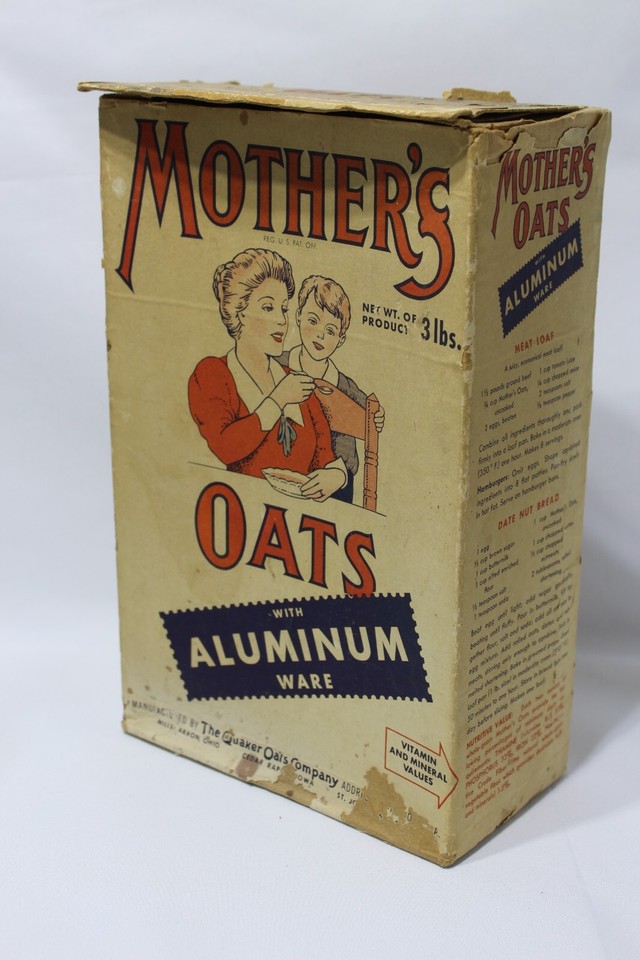 Vintage Old Fashioned Mothers Oats Box with Aluminum Ware Quaker Oats ...