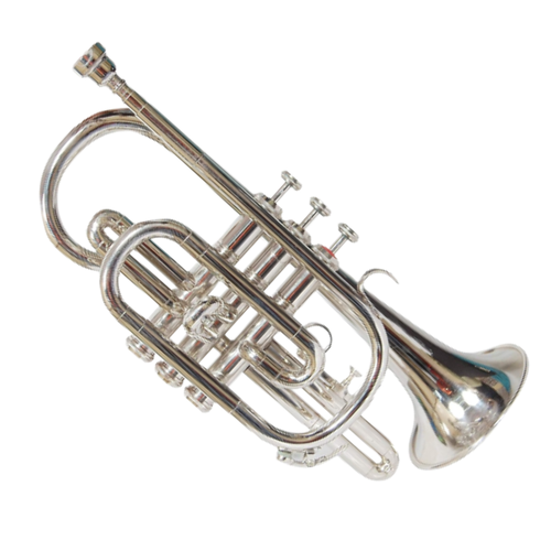 Cornet Trumpet Brass Bb Handmade, Nickel Plated with Case+Mouth piece ...