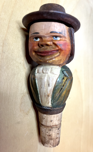 Vtg German Mechanical Carved Wood Wine Cork- two heads one under hat | eBay