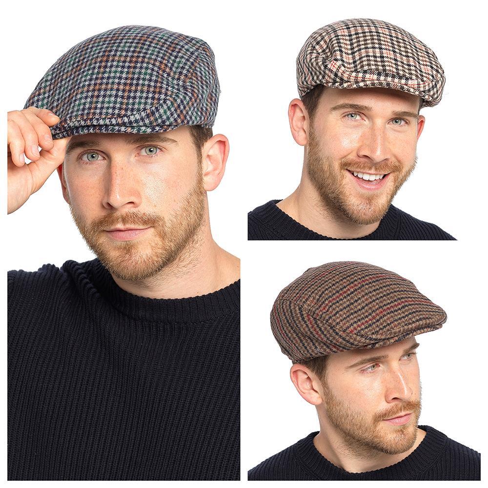 Mens Traditional Style Flat Cap Wool Blend Tweed Check Country ...
