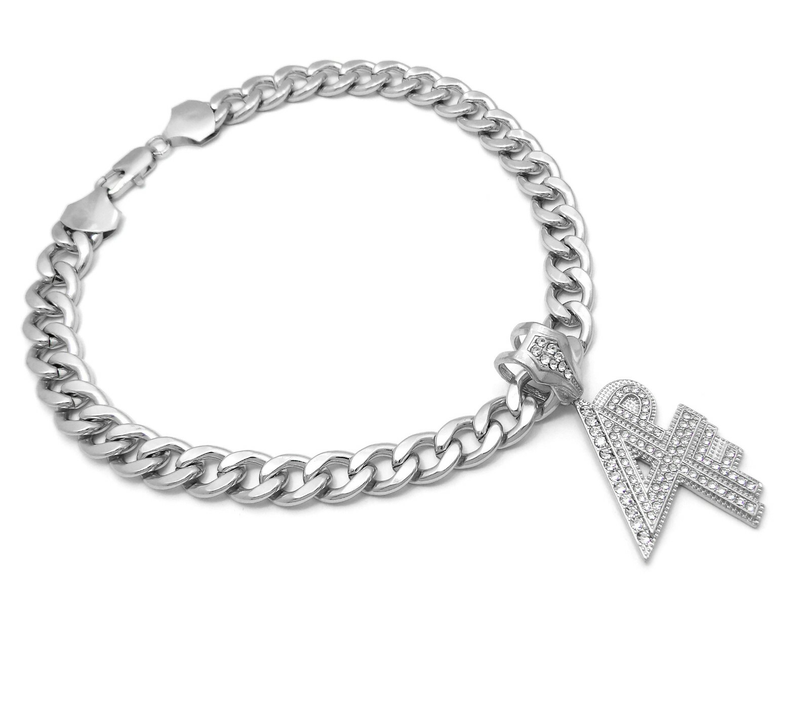 Mens Hip Hop Iced 4PF Pendant 11mm 20" Cuban Link Chain 14k Rhodium ...