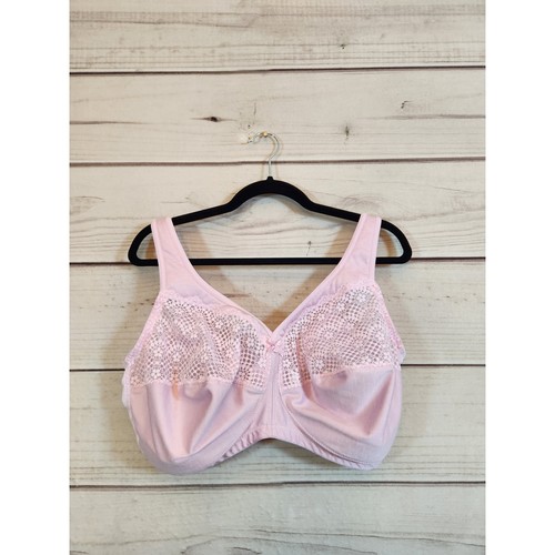 Glamorise Women's Pink Lace Adjustable Strap Wire Free Balconette Bras ...