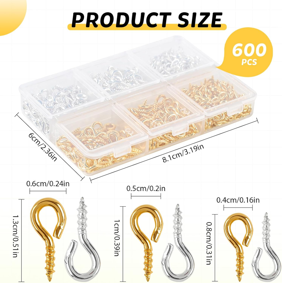 Eye Hooks Screw, 600Pcs Screw Eye Pins for Jewelry Making,Metal Self ...