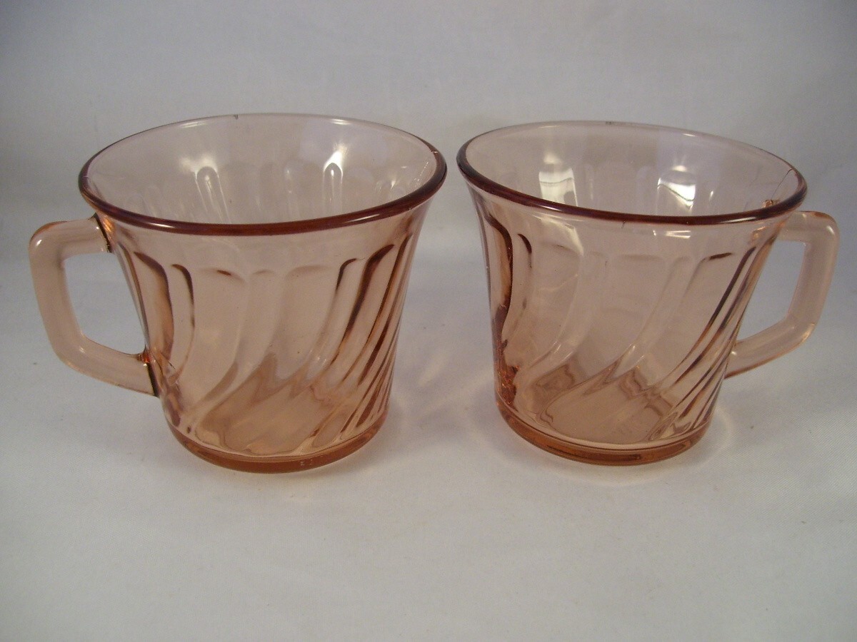 Forte Crisa Pink Swirl Glass Mexico Set of 2 Coffee Tea Cups Mugs ...