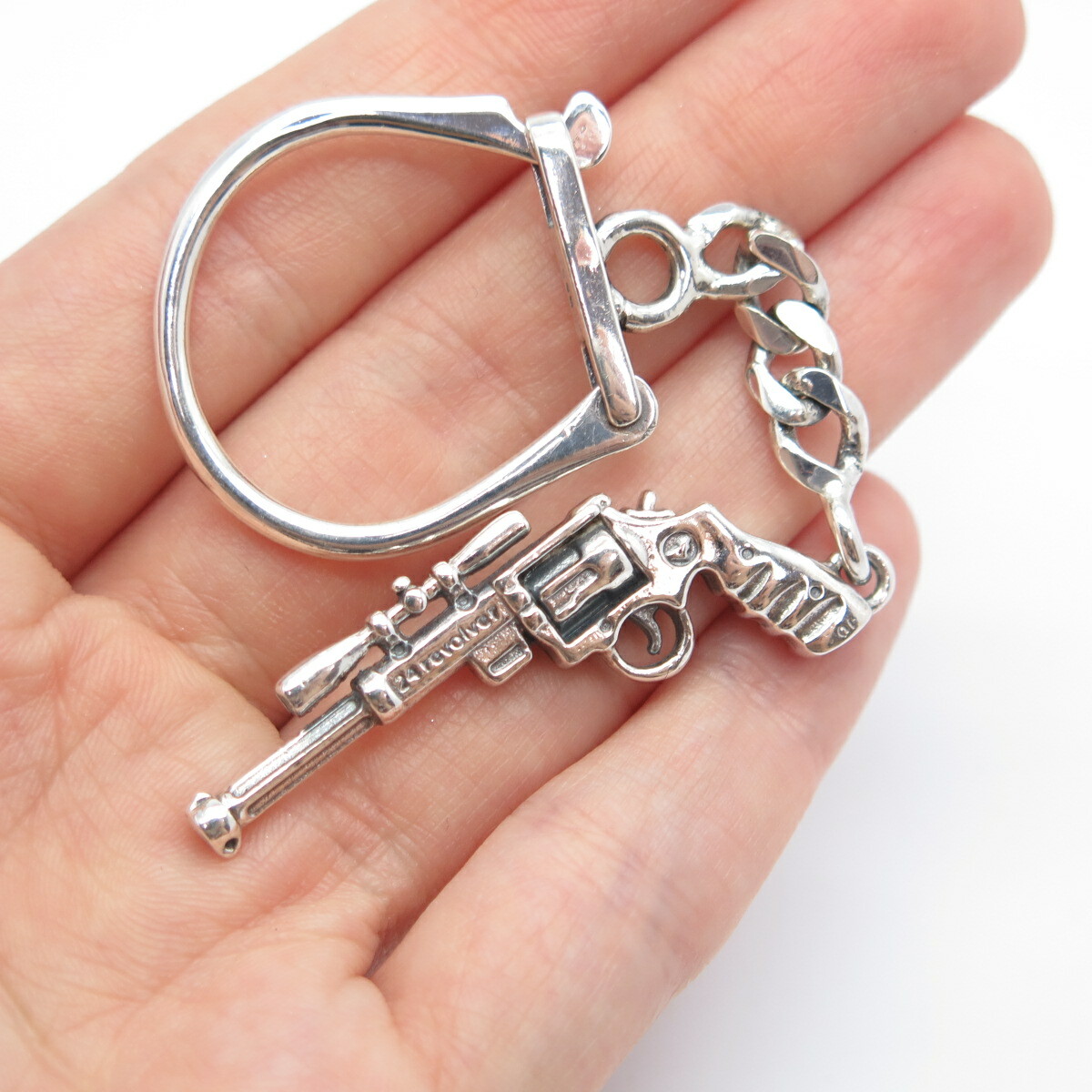 925 Sterling Silver Vintage Revolver Cuban Chain Key … - Gem