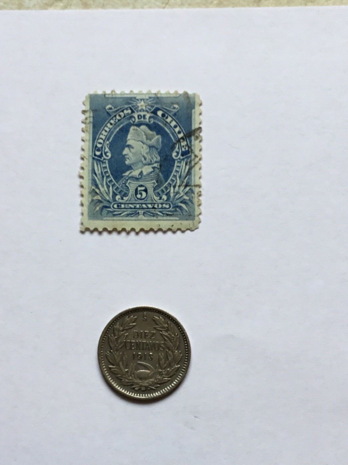 RARE CHILE SILVER PRE WW1 5 CENTAVOS 1913S RARE 10C Commemorative STAMP ...