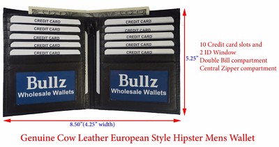 MENS BIFOLD 2 ID WESTERN LARGE WALLET GENUINE LEATHER HIPSTER EURO Bk ...