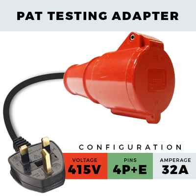 3 PHASE 400V RED 32A PAT TESTING ADAPTER 5 PIN 3 PHASE TEST LEAD FOR ...