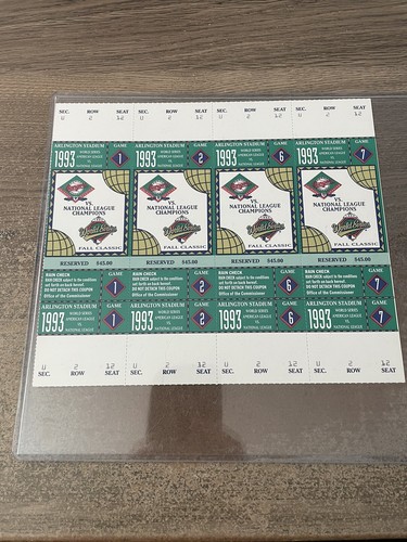 1993 TEXAS RANGERS WORLD SERIES PLAYOFF TICKET SHEET | eBay