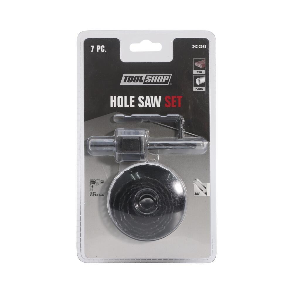 Carbon Steel 7 Piece 1" to 2-1/2" Hole Saw Kit & 3/8" Arbor Adapter w ...