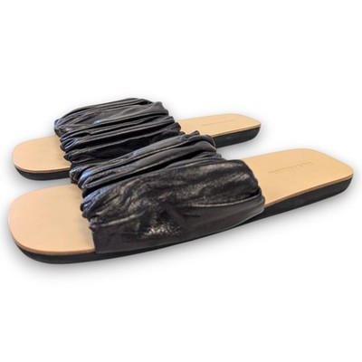 Women's JIL SANDERS Black Ink Ruched Leather Slider Sandals UK5 EU38 ...