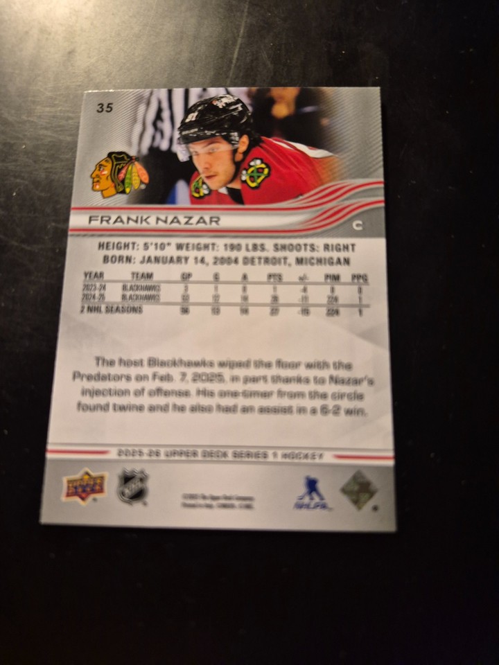 2025-26 UD HOCKEY # 35 FRANK NAZAR CHICAGO BLACKHAWKS | eBay