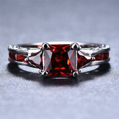 Lab Created 4.6CT Princess Cut Garnet Red Ruby 935 Silver Wedding Ring For Women | eBay