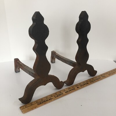 Antique Cast Iron Andirons - Mission / Arts and Crafts / Keyhole Fire ...
