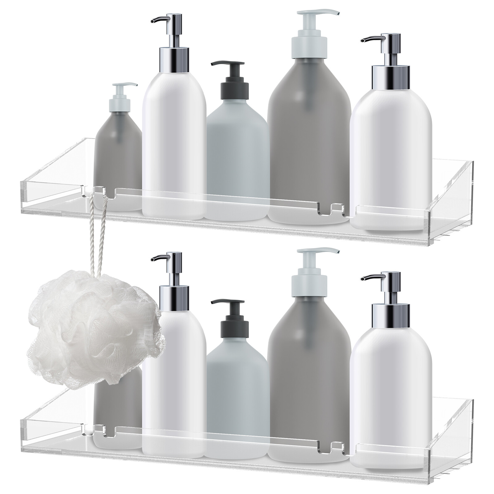 2Pcs Acrylic Shower Shelves No Drilling Bathroom Shower Caddy Organizer ...