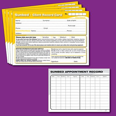 SUNBED TANNING SALON CLIENT APPOINTMENT RECORD CARDS, UNDER 18 ...